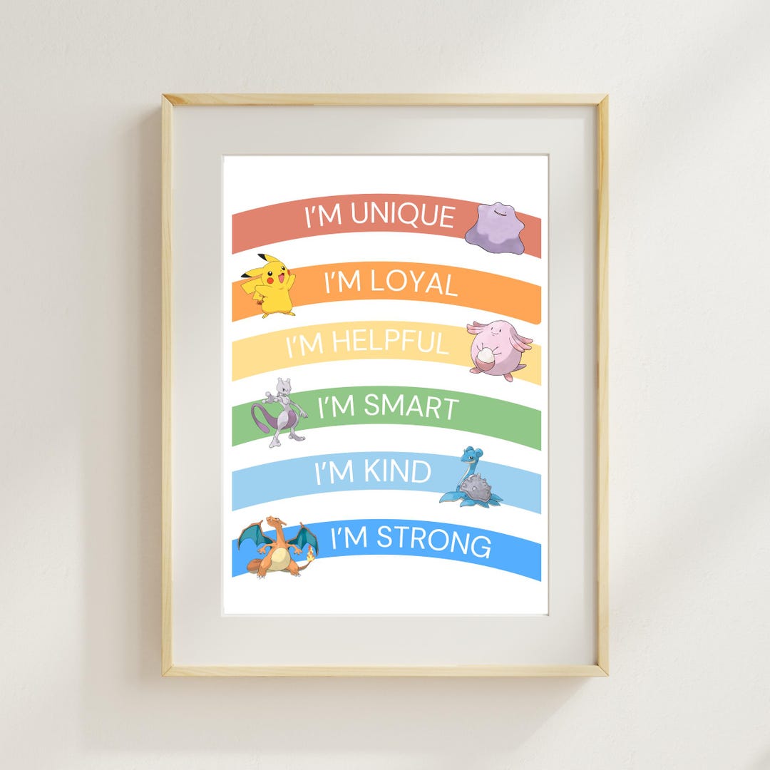Pokemon Affirmation Poster Printable, Positive Kids Room Decor, Pokemon ...