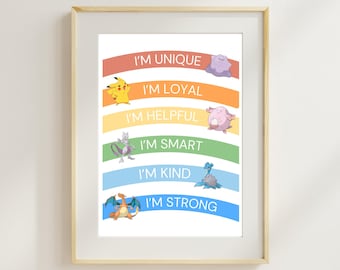 Pokemon Affirmation Poster Printable, Positive Kids Room Decor, Pokemon ...