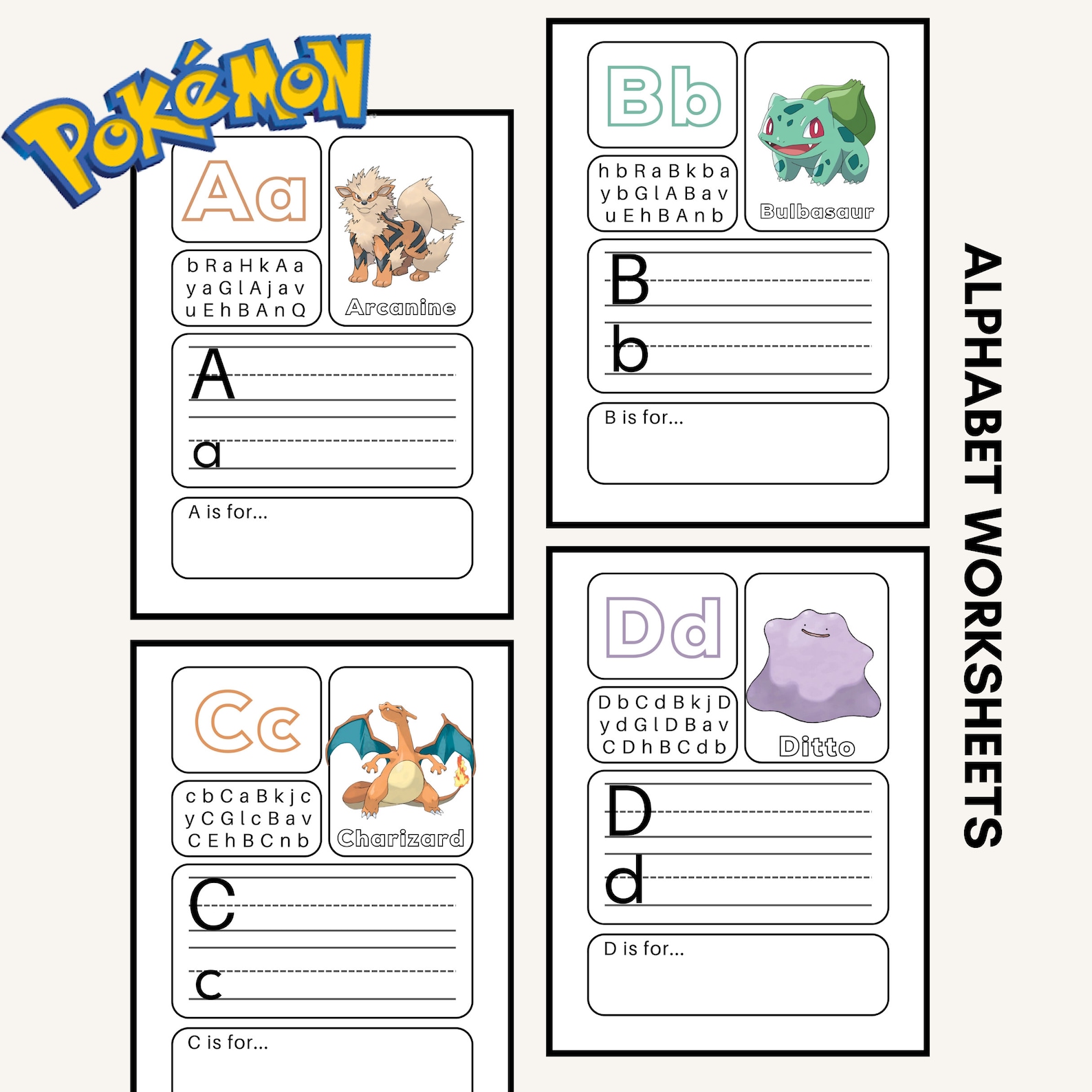 Preschool Pokemon Alphabet Worksheets, Pokemon Preschool Worksheets ...