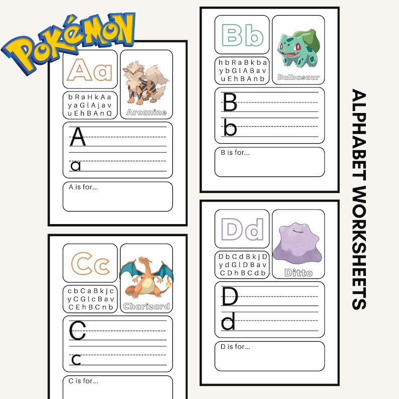 Preschool Pokemon Alphabet Worksheets, Pokemon Preschool Worksheets ...