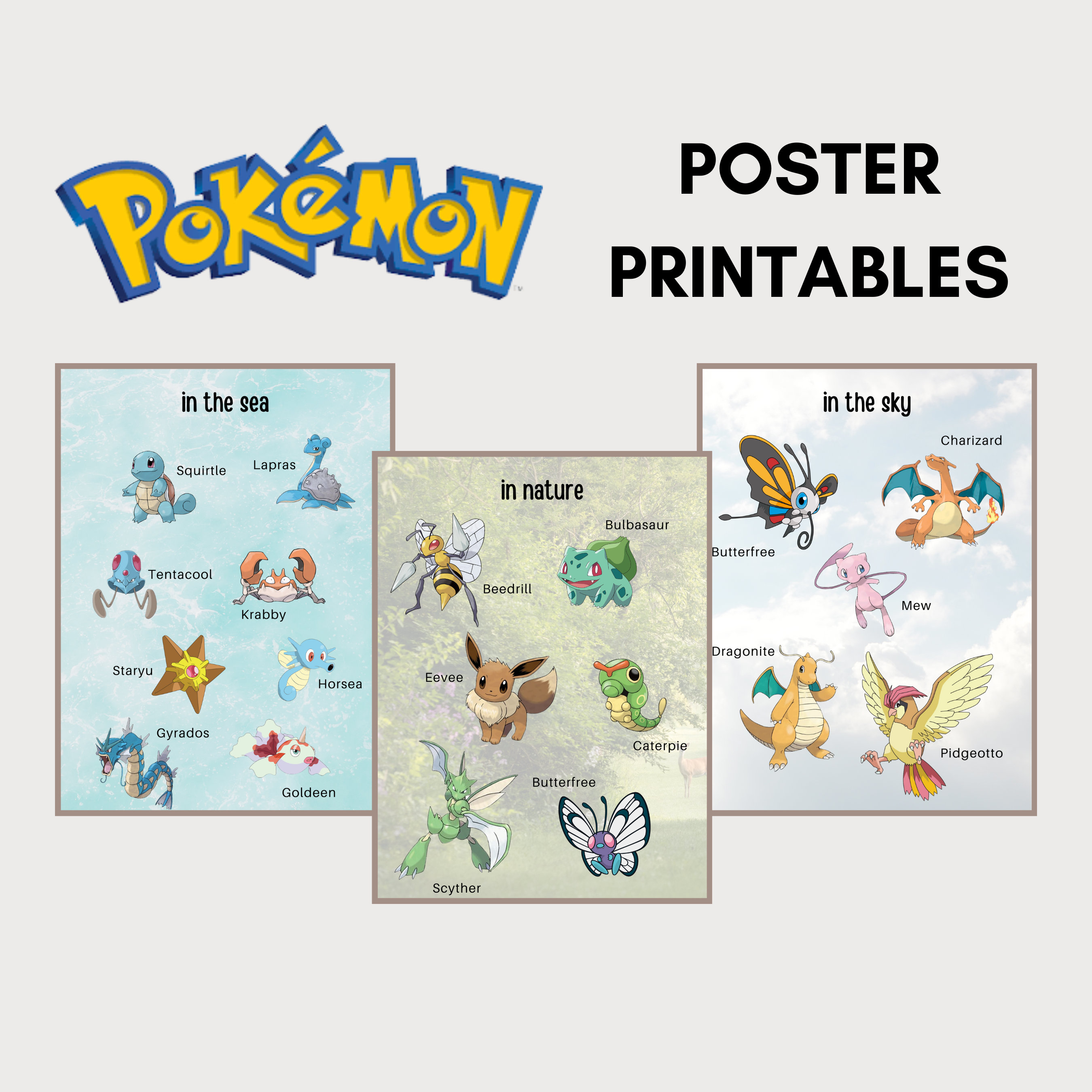 Pokemon Wall Poster Printable, Pokemon Printable Wall Art, Pokemon ...