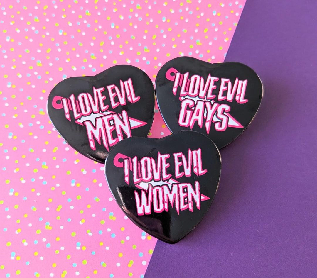 I Love Evil Men Women Gays Heart Shaped Badge - Etsy
