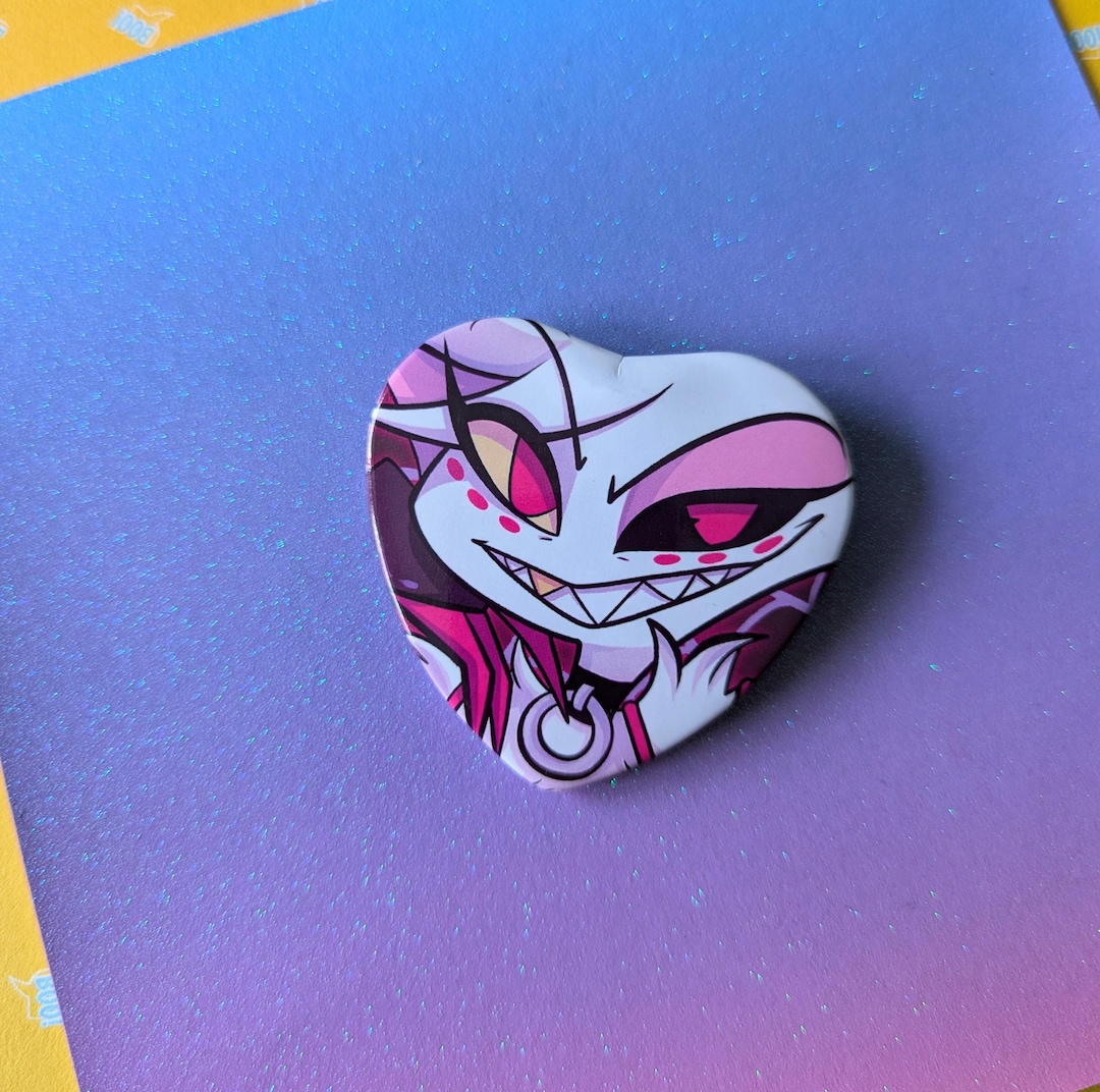 Angel Dust Hazbin Hotel Heart Shaped Badge - Etsy