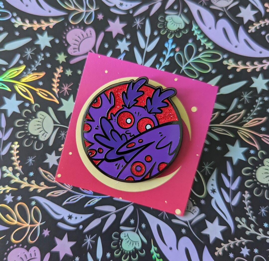 Mothman Red Moon Glitter Enamel Pin - Etsy