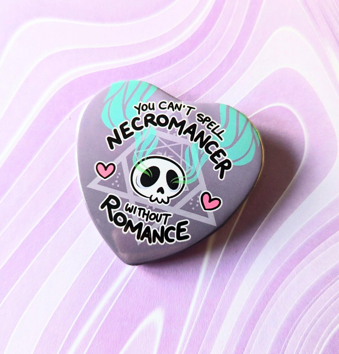 Romance a Necromancer Heart Shaped Badge - Etsy