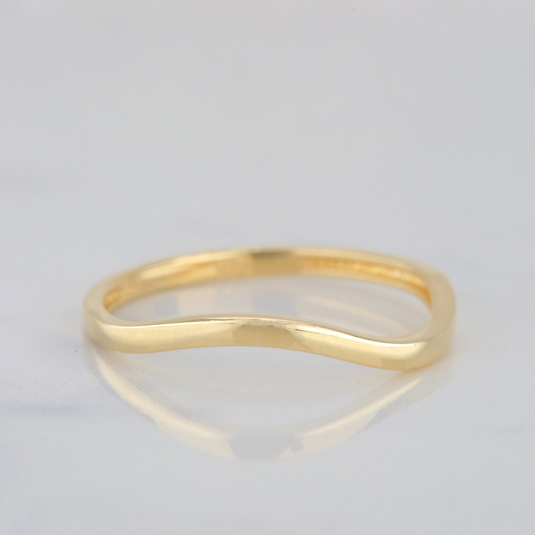 14K Solid Gold Curve Ring, 14K Solid Gold Thin Band, 14K Gold ...
