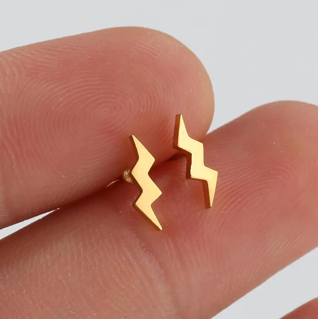 Titanium Lightning Stud Earrings Non Tarnish Earrings - Etsy