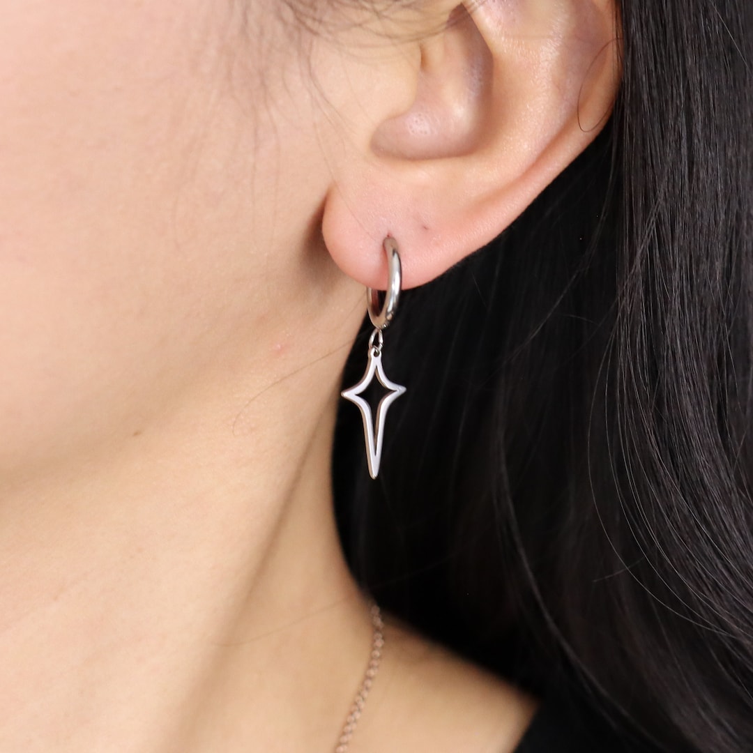 Titanium Sparkling Star Hoop Earrings, Non Tarnish Earrings, Implant ...