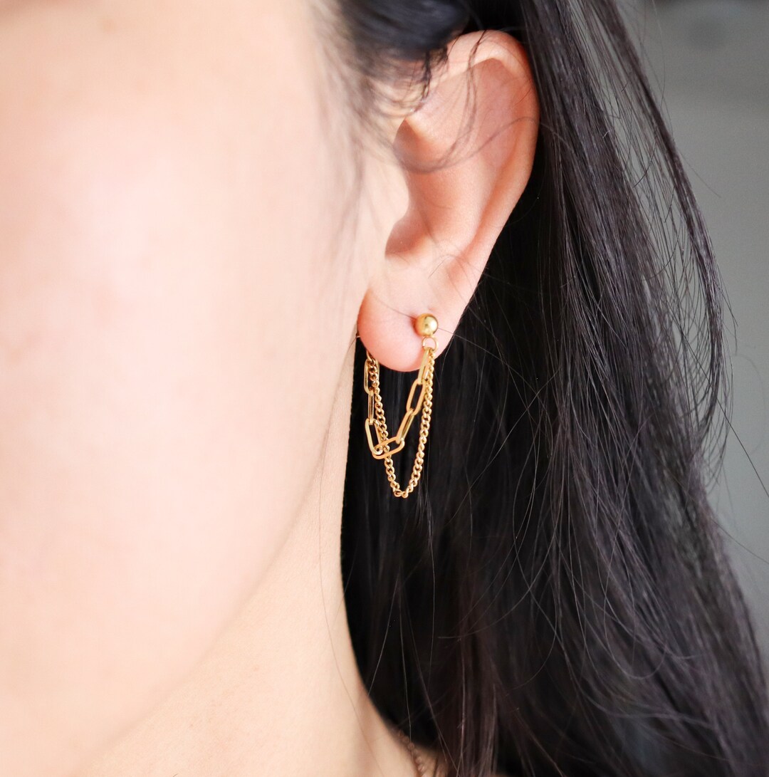 Titanium Double Chain Earrings, Non Tarnish, Implant Grade Titanium ...