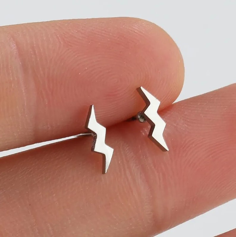 Titanium Lightning Stud Earrings Non Tarnish Earrings - Etsy