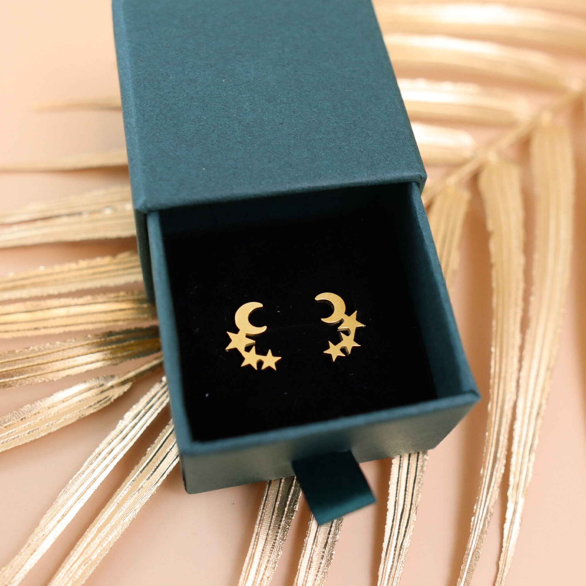 Titanium Crescent Moon and Stars Stud Earrings Set - Etsy