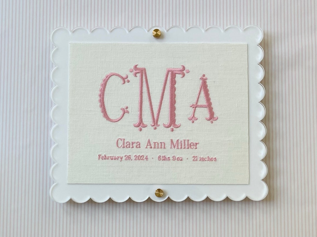 Scallop Monogram Embroidered Birth Announcement - Etsy