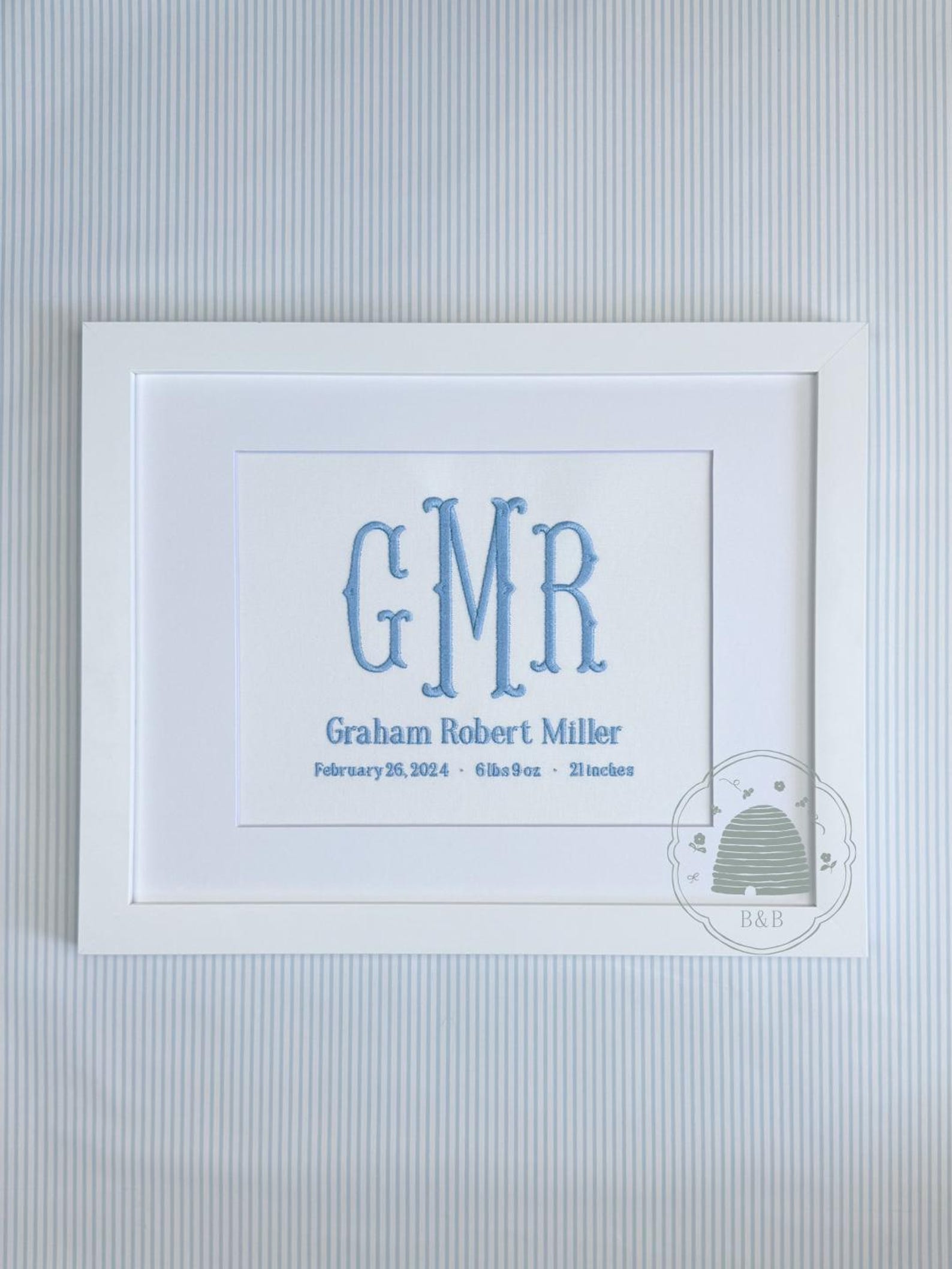 Fishtail Monogram Embroidered Birth Announcement - Etsy