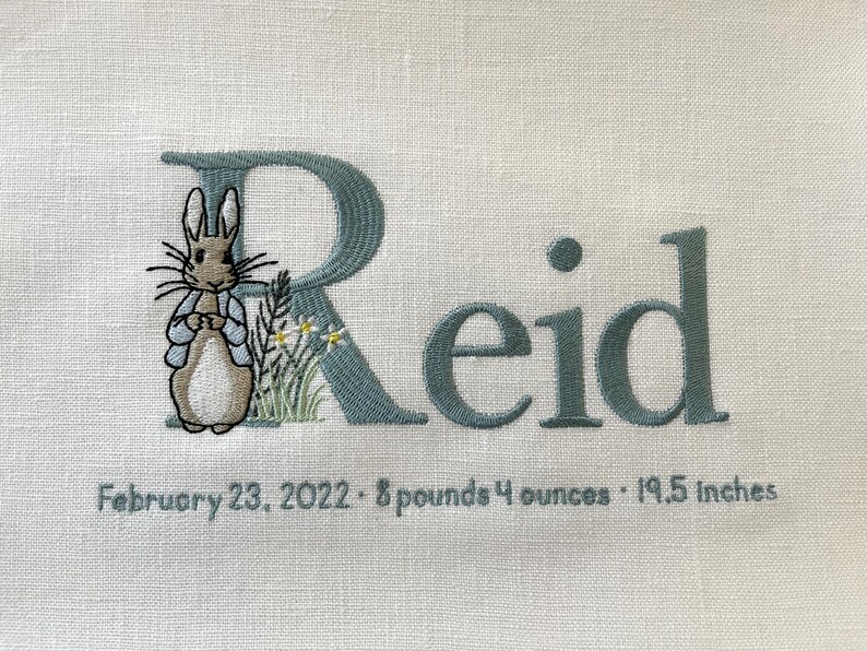 Peter Rabbit Cottontail Custom Embroidered Birth Announcement - Etsy