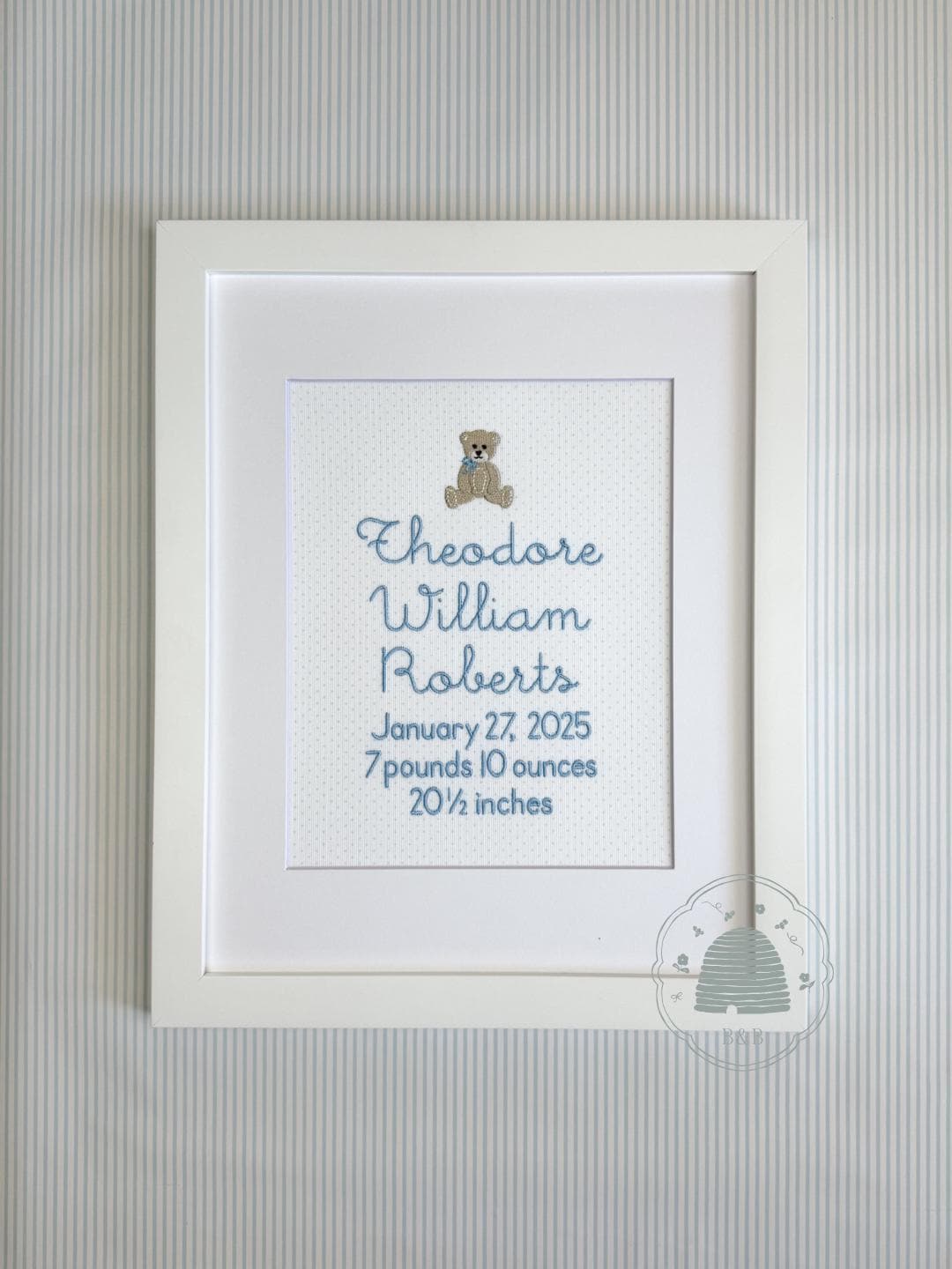 Bear Birth Announcement, Personalized Baby Name Embroidery, Heirloom ...