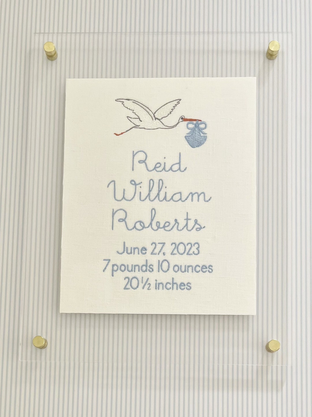 Stork Custom Embroidered Birth Announcement/birth Sampler - Etsy