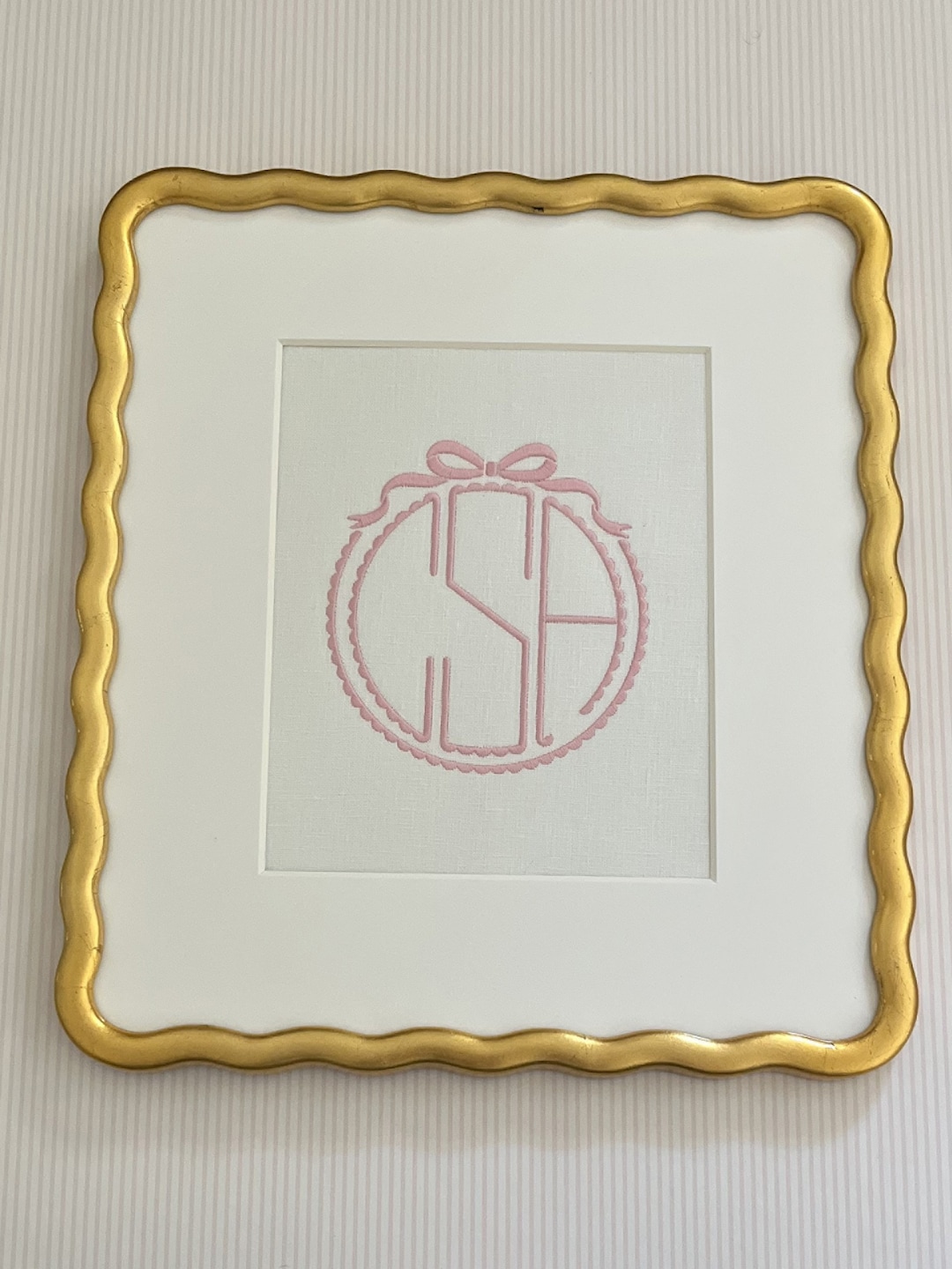 Scallop Monogram With Bow Embroidered Wall Art - Etsy