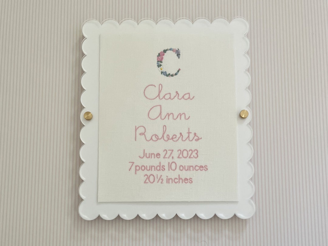 Floral Letter Custom Embroidered Birth Announcement - Etsy