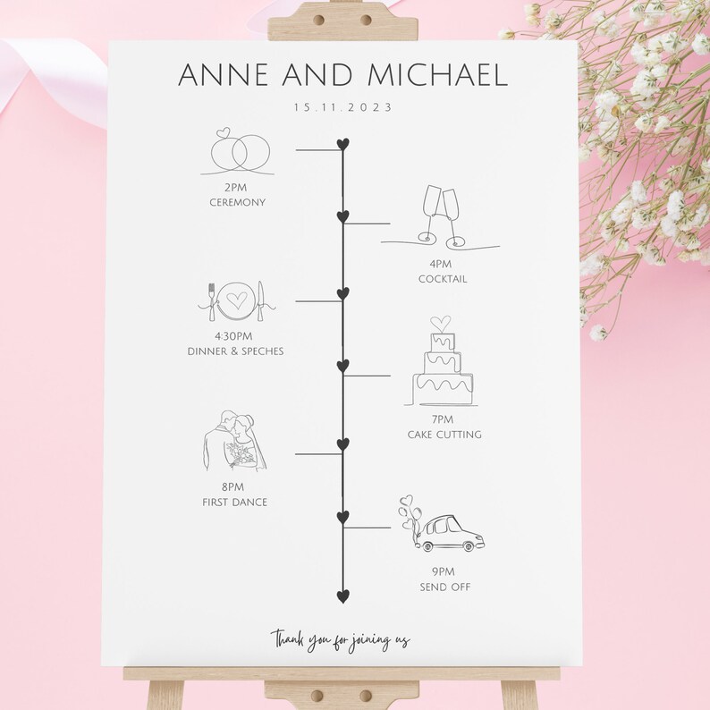 Modern Wedding Timeline Sign Template: Minimalist Order of Events ...