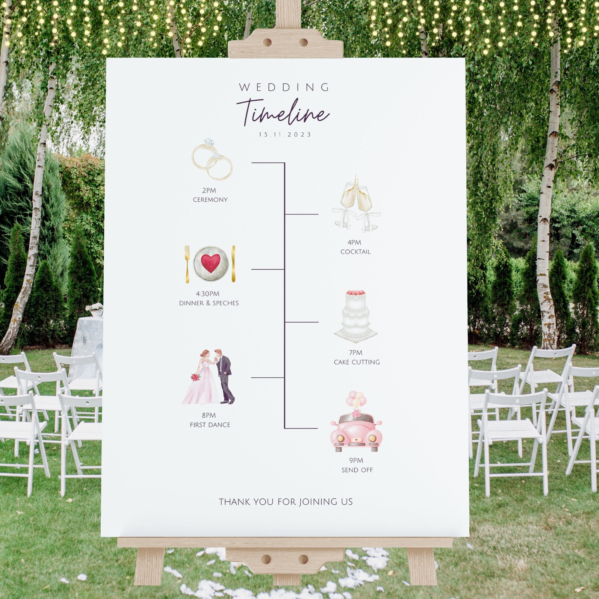 Watercolor Wedding Timeline Sign: Elegant Order of Events (canva ...