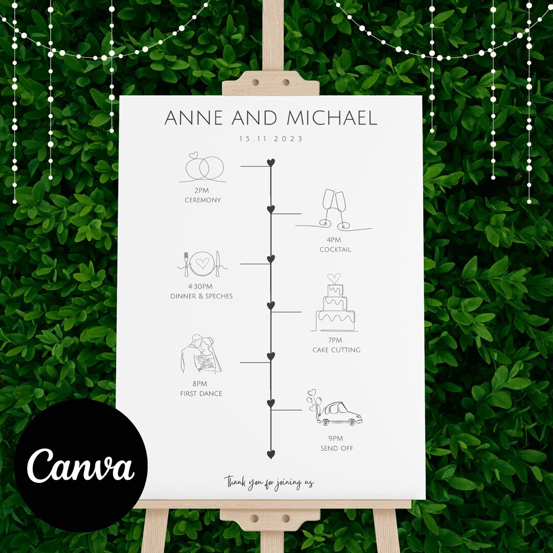 Modern Wedding Timeline Sign Template: Minimalist Order of Events ...