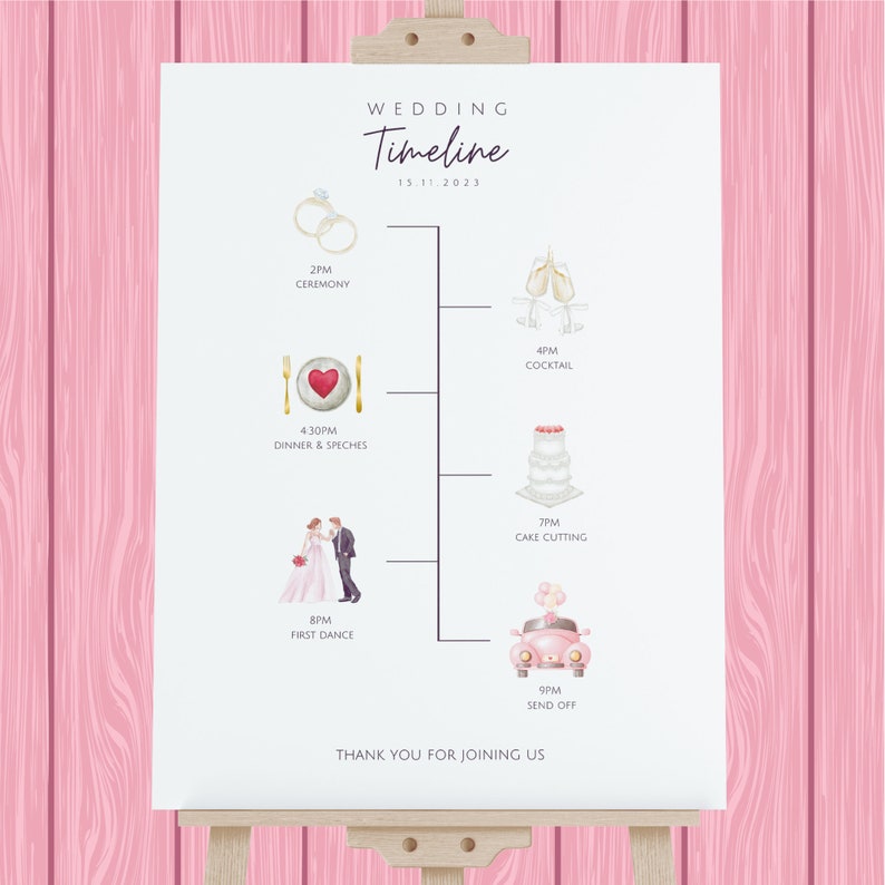 Watercolor Wedding Timeline Sign: Elegant Order of Events (canva ...