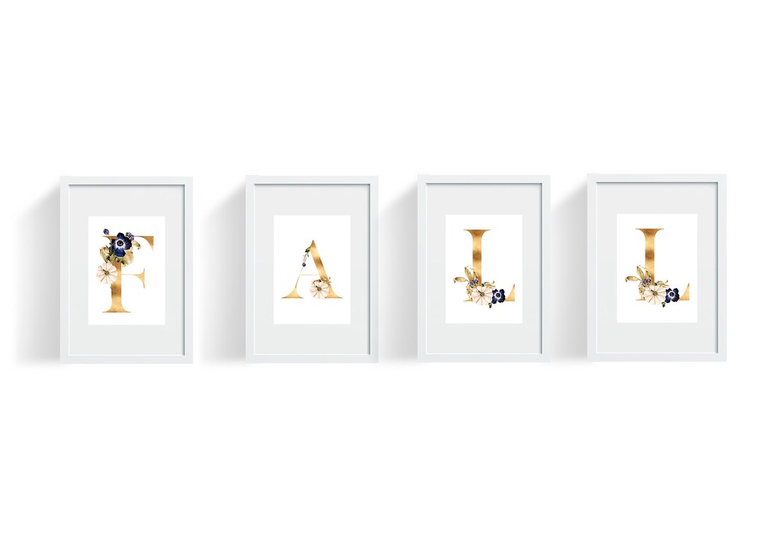 Elegant Fall Initial Art Print Set: Gold Letter Decor (digital PDF File ...