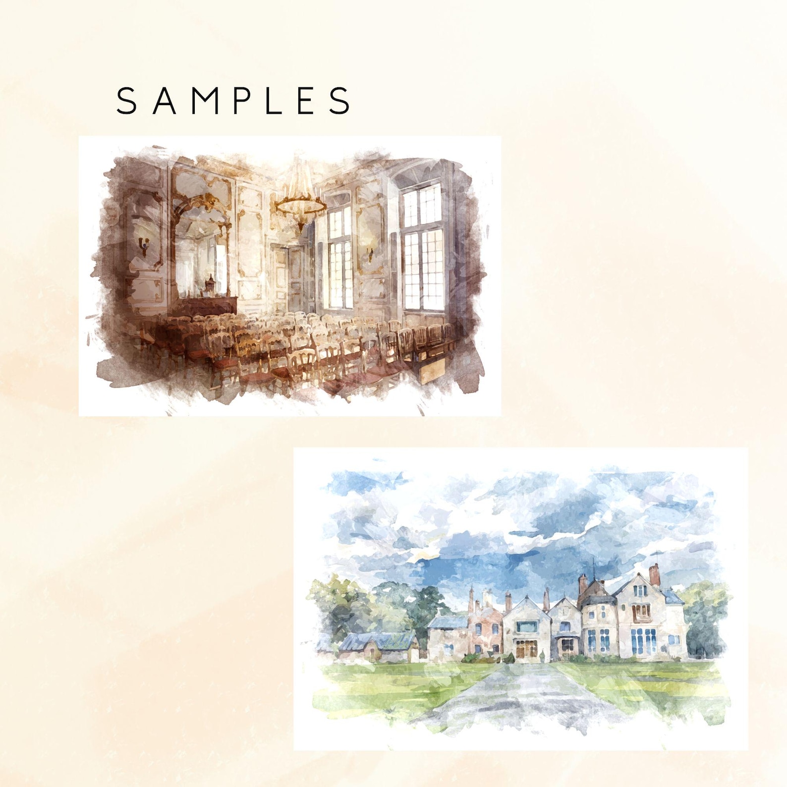 Digital Venue Illustration Save the Date, Minimalist Watercolour Venue ...