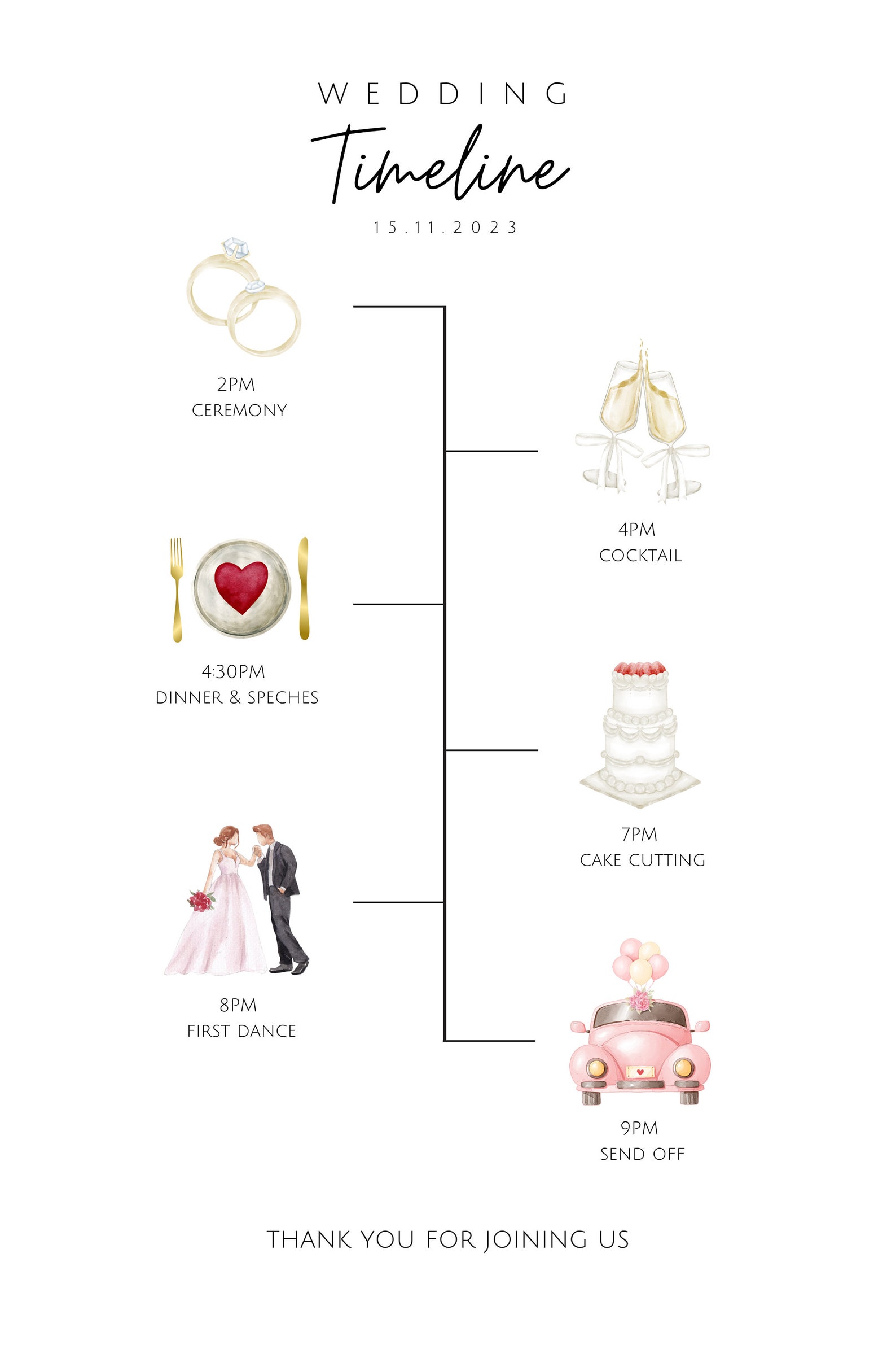 Watercolor Wedding Timeline Canva Template Elegant Order of - Etsy