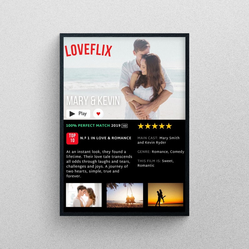 Custom Couple Movie Poster, Personalized Photo Poster, Valentines Day ...