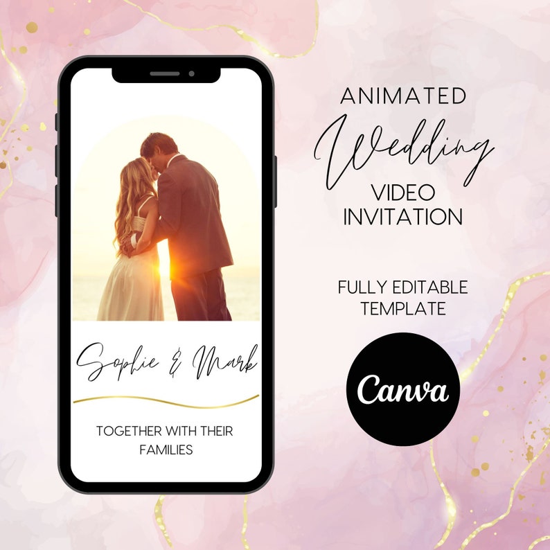 Animated Wedding Invitation Template: Editable Canva Video Invite ...