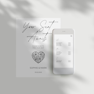 Digital Seating Chart With Heart QR Code Sign Template, Wedding ...