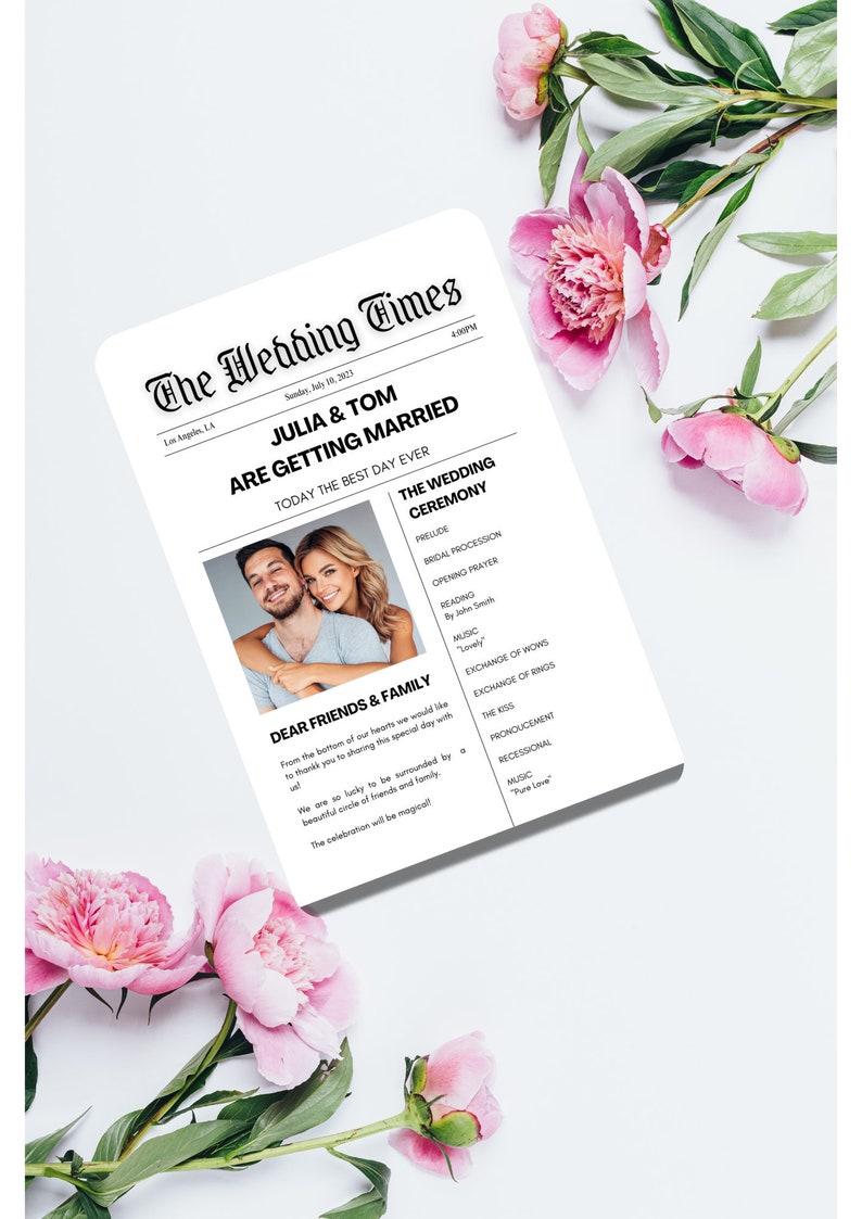 Newspaper Wedding Program, Fully Editable, Printable Wedding Programs ...
