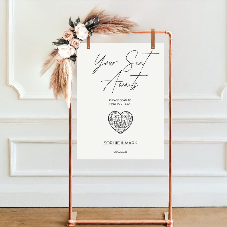Digital Seating Chart With Heart QR Code Sign Template, Wedding ...