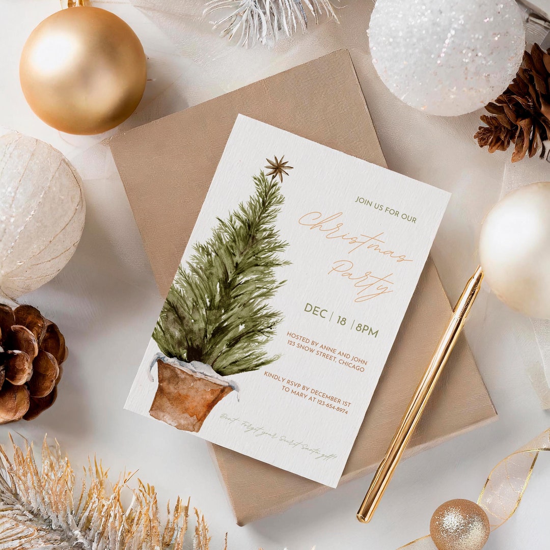 Elegant Christmas Party Invitation Template: Printable Holiday Invite ...