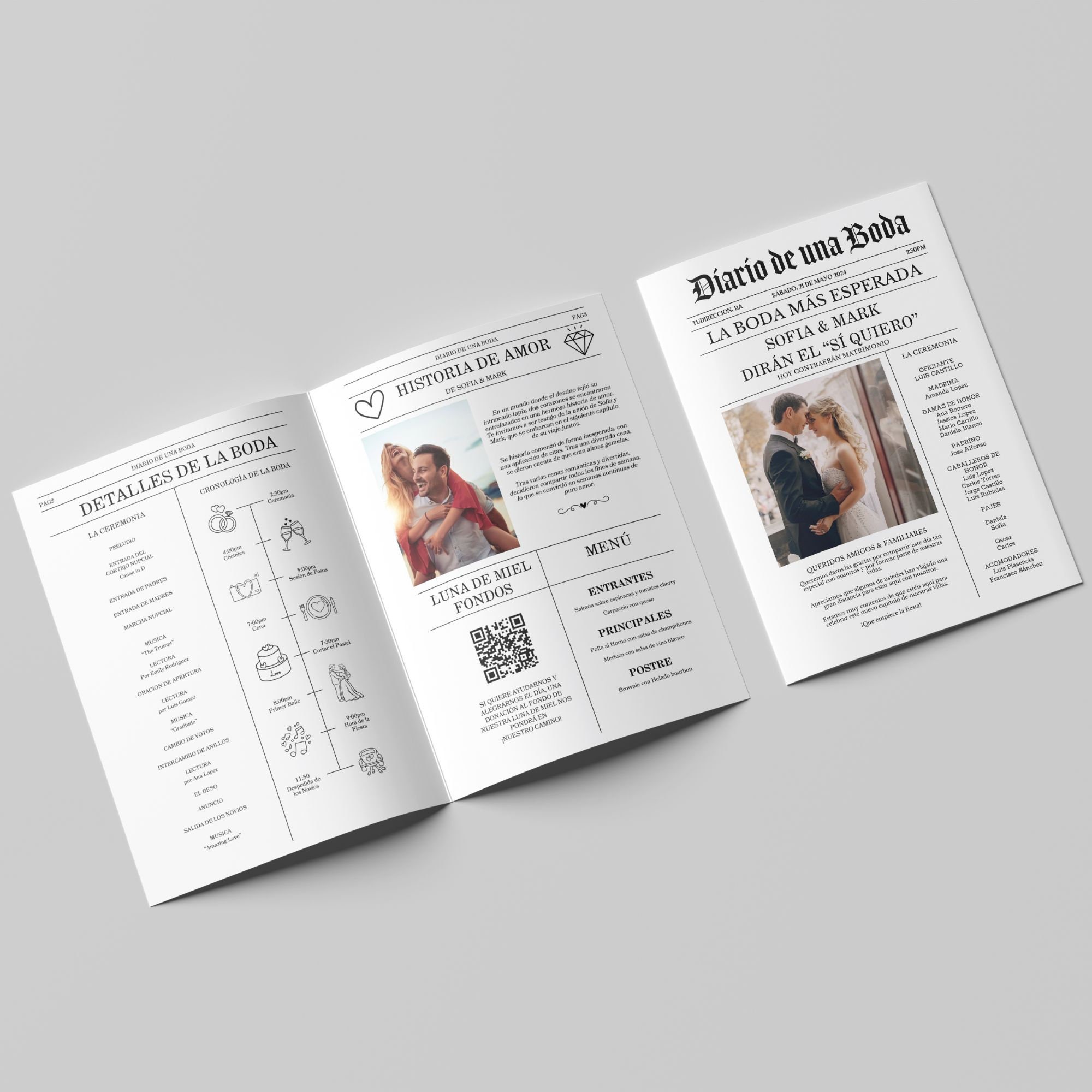 Spanish Wedding Newspaper Template, Editable Wedding Program, Newspaper ...