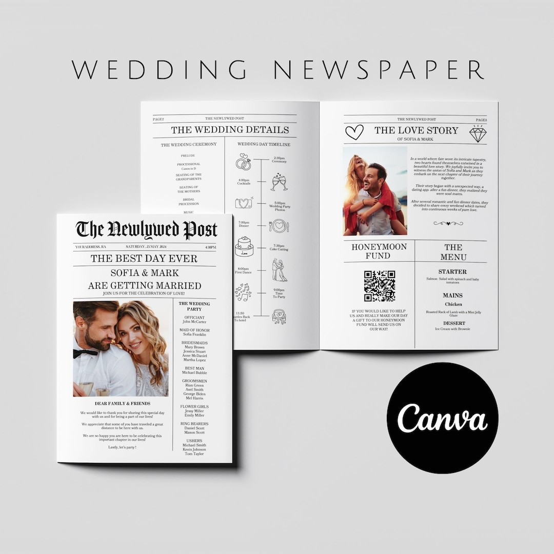 Wedding Newspaper Template, Ceremony Wedding Program, Wedding Program ...