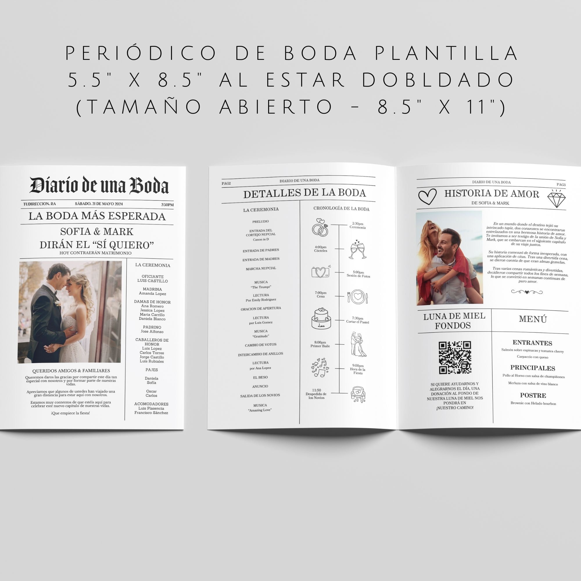 Spanish Wedding Newspaper Template, Editable Wedding Program, Newspaper ...
