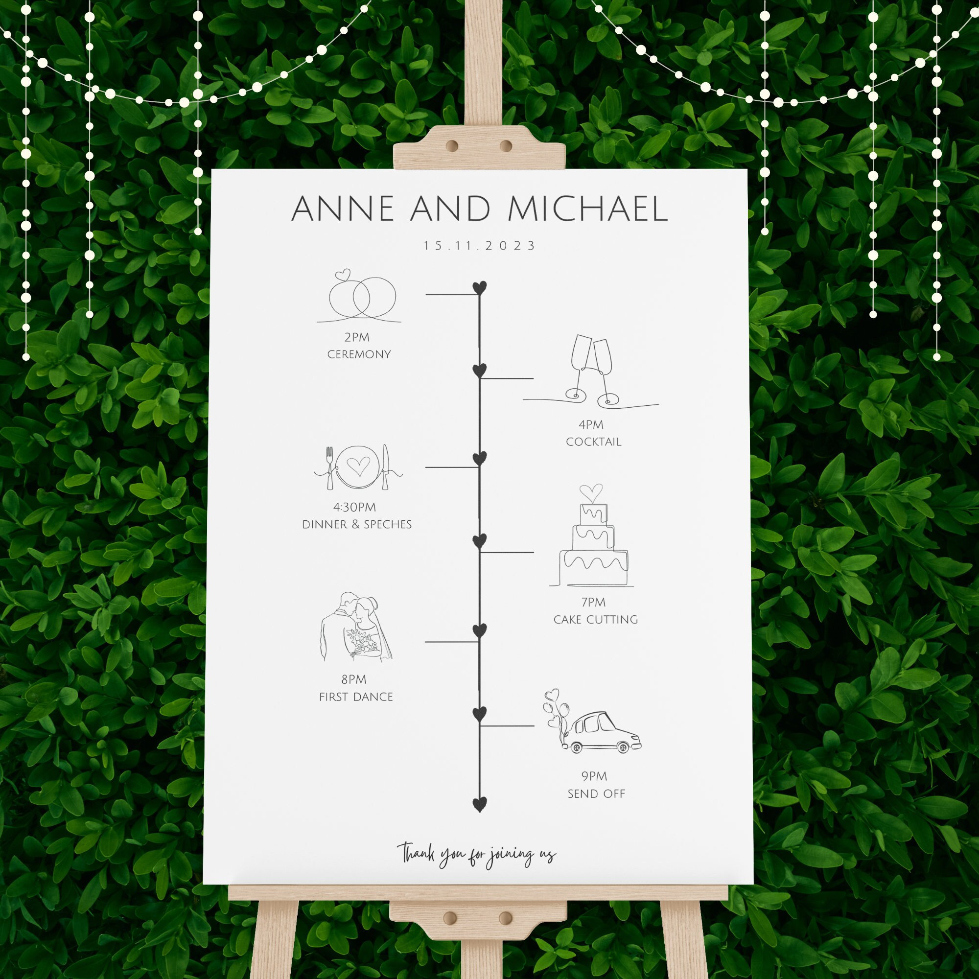 Modern Wedding Timeline Sign Template, Minimal Order of Events Wedding ...