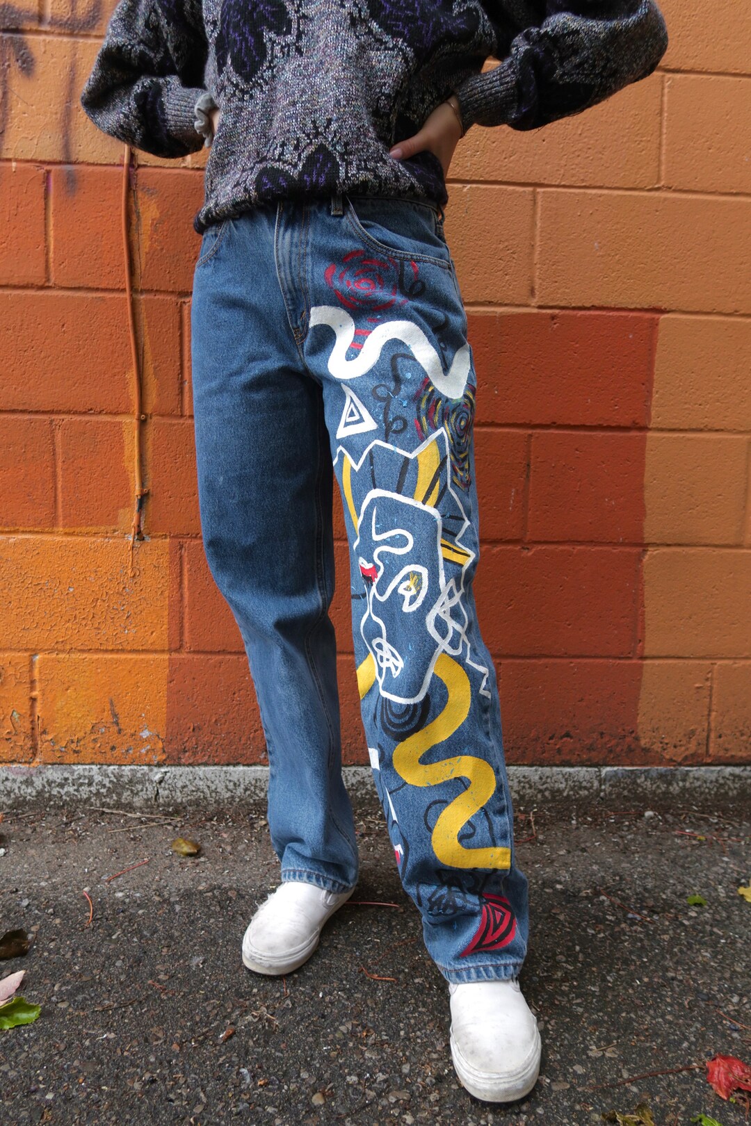 Hand Painted Denim Pants Baggy Fit - Etsy