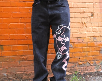 Hand Painted Denim Pants - Etsy