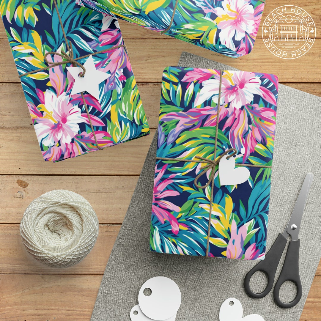 Playa Hermosa Wrapping Paper: Tropical Gift Wrap, Preppy Wrapping Paper ...