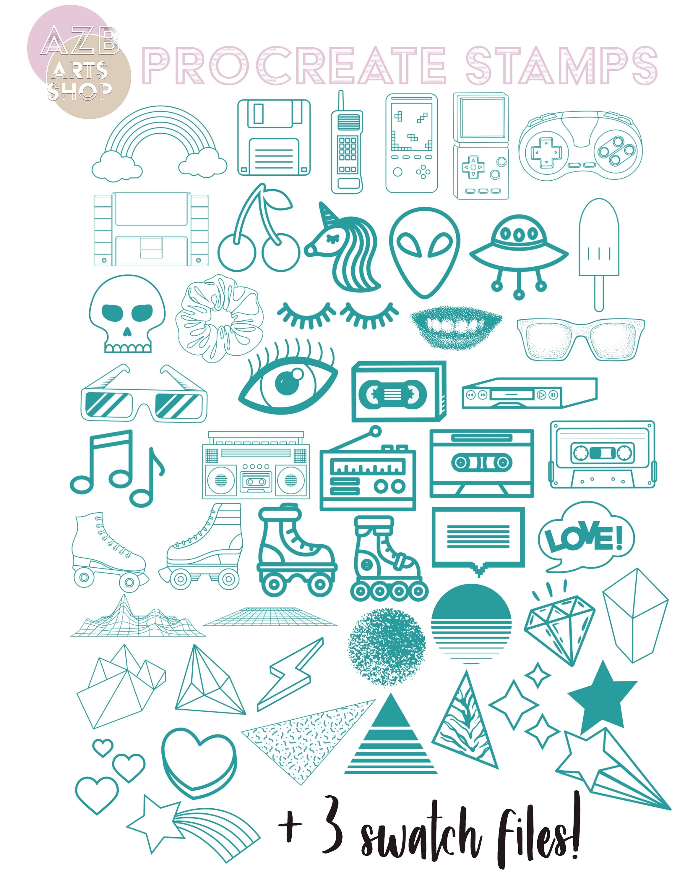 90s Procreate Stamps 50 Procreate Stamps Procreate Stamps 1990s Stamps ...