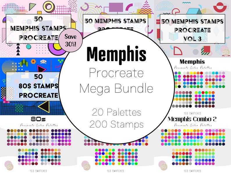 Memphis Procreate Stamps Swatches MEGA BUNDLE Memphis 80s - Etsy