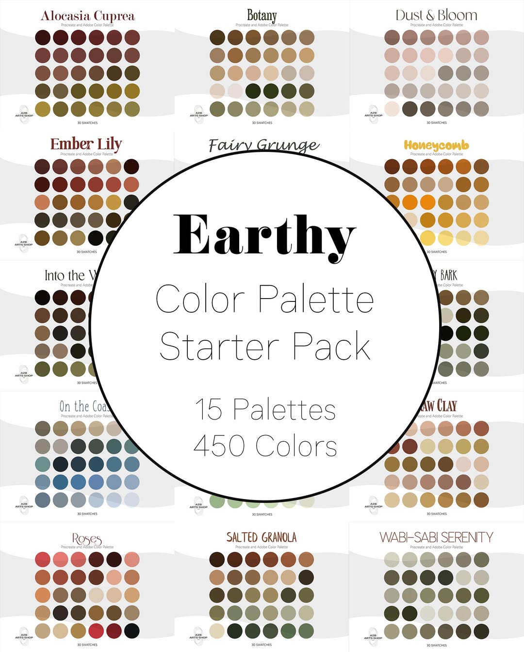 Earthy Earth Tone Starter Pack – 15 Procreate & Adobe Color Palettes ...