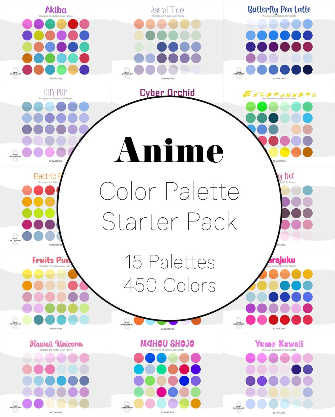 Anime Kawaii Manga Cyber Aesthetic Color Palettes for Procreate + Adobe ...