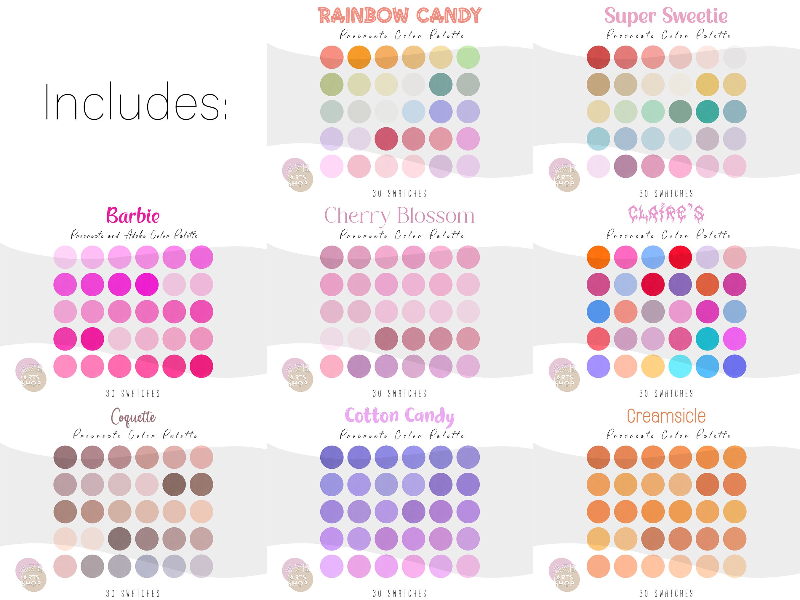 Kawaii Procreate Color Palette MEGA BUNDLE | Color Palette for ...