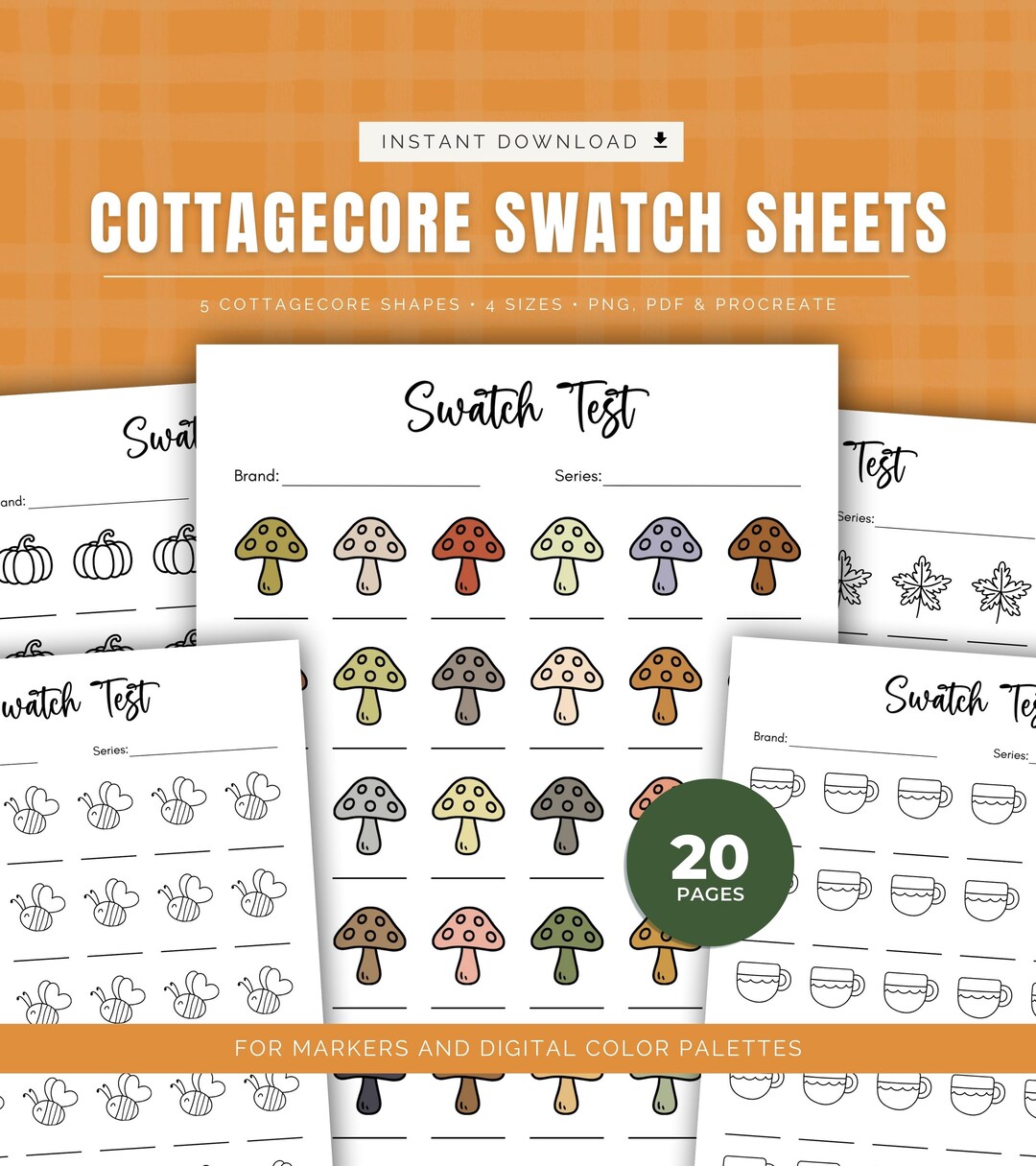 Cottagecore Cozy Fall Cute Shapes Printable Color Swatch Sheets Bundle ...