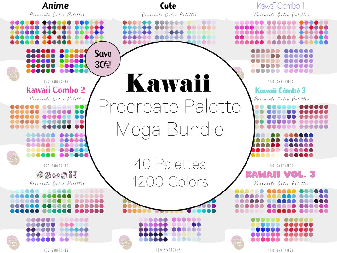 Kawaii Procreate Color Palette MEGA BUNDLE | Color Palette for ...