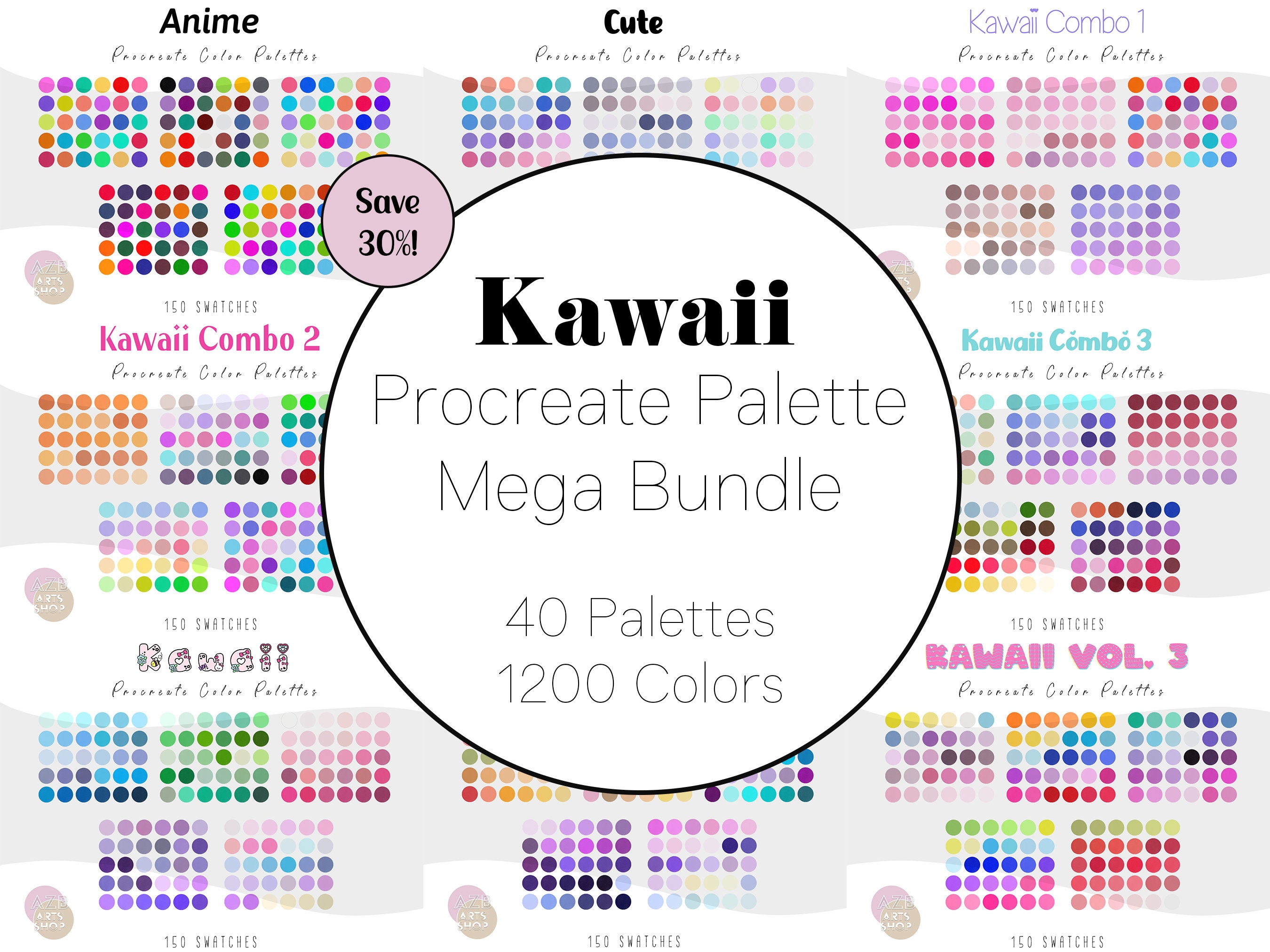 Kawaii Procreate Color Palette MEGA BUNDLE | Color Palette for ...